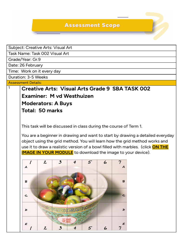 Art Task 002 Assessment Scope | PDF | Drawing | Rubric (Academic)