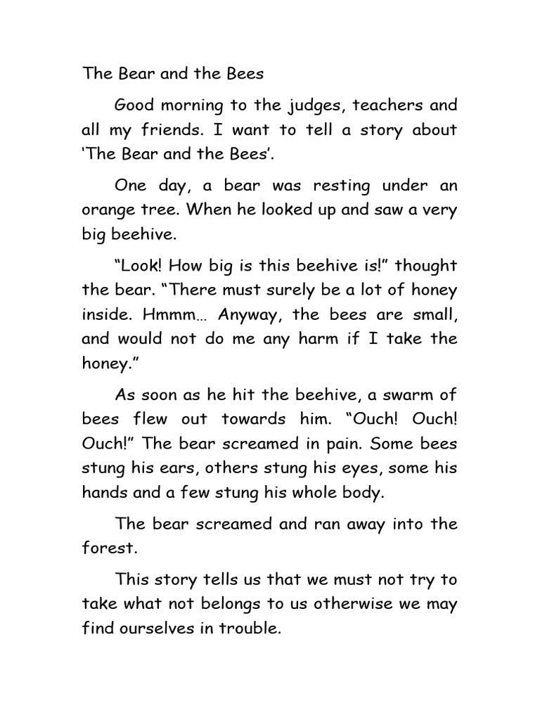 Story The Bear and The Bees | PDF