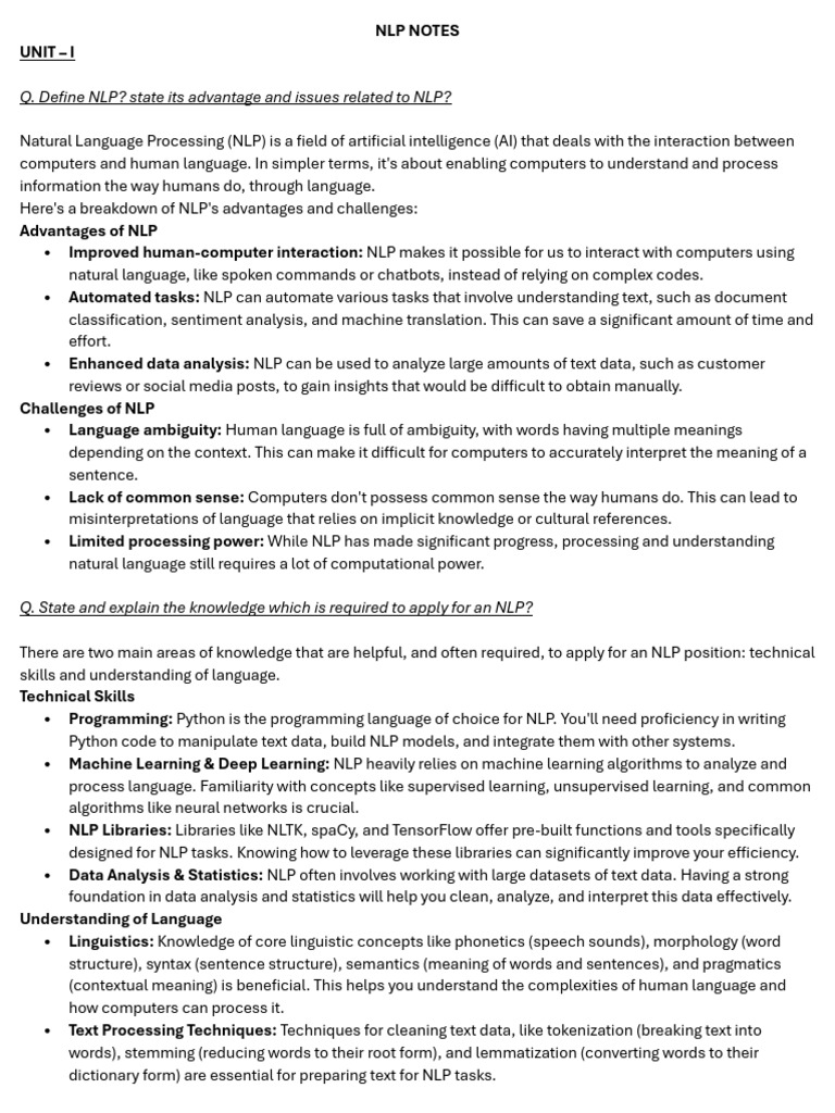 NLP Notes | Download Free PDF | Word | Part Of Speech