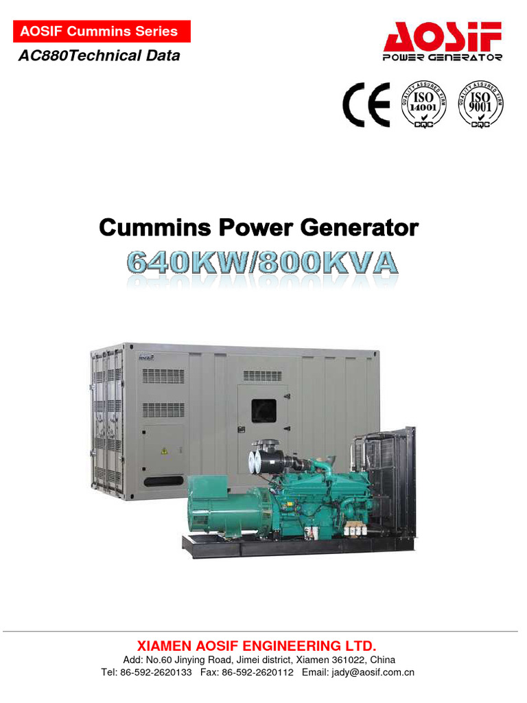 AOSIF Cummins AC880 Generator Specs | PDF | Electric Generator | Mains ...