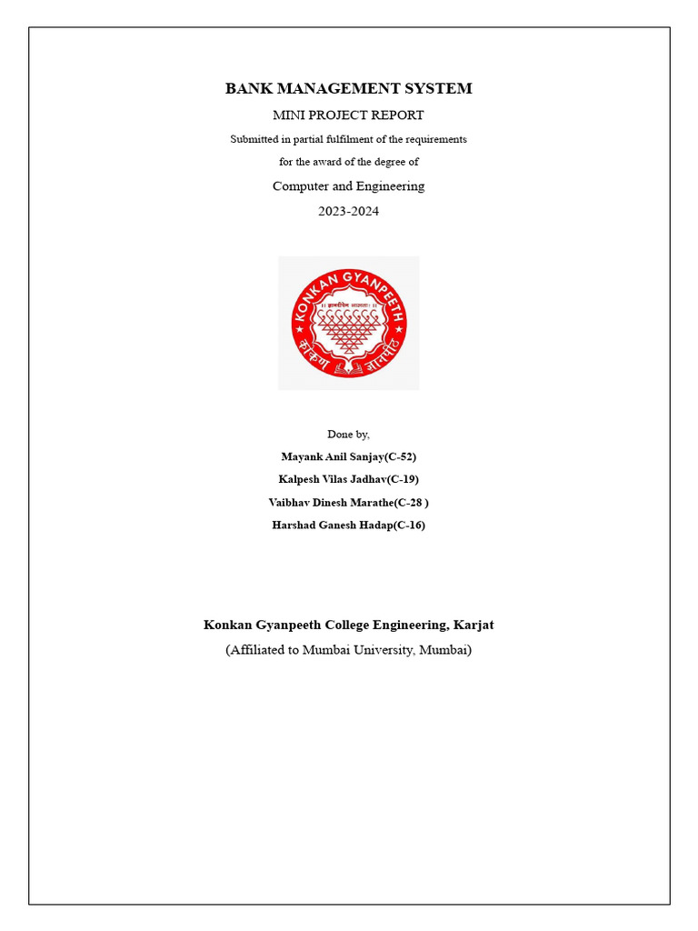 Bank Management System | PDF | Computer Engineering | Information Technology