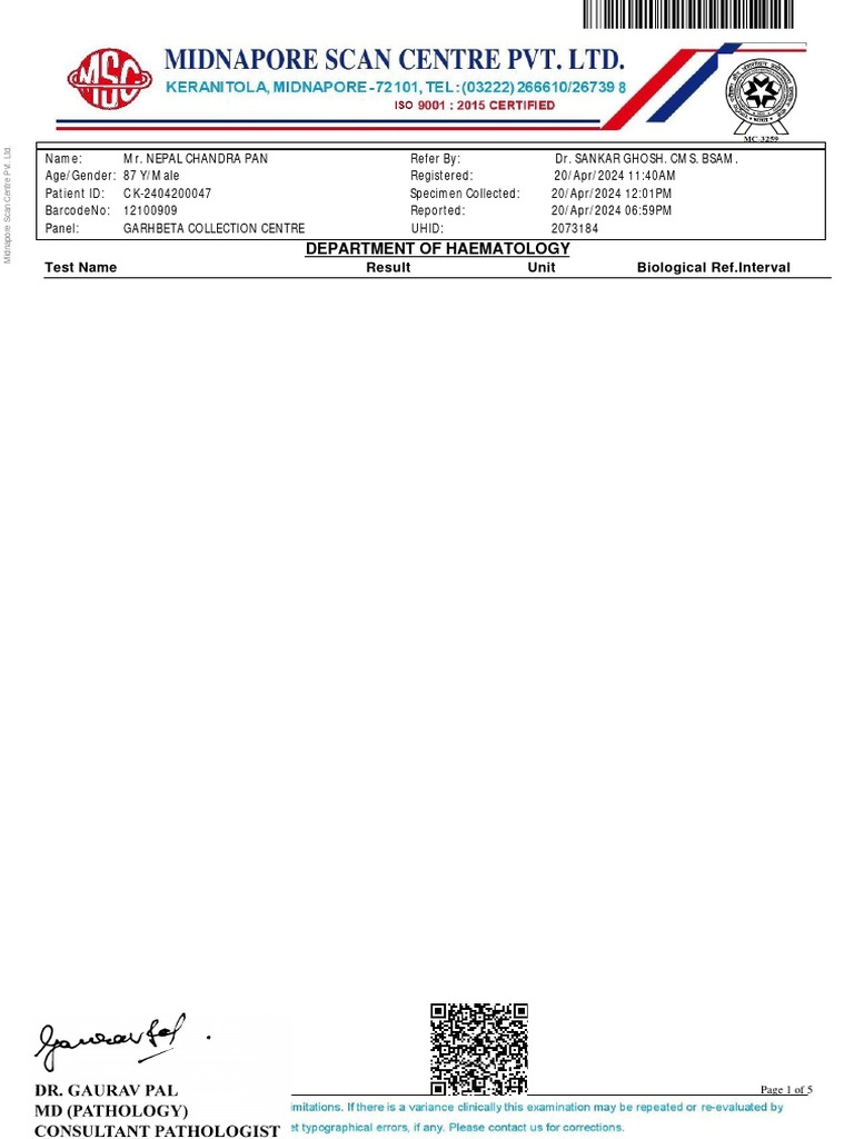 Lab Report New | PDF | White Blood Cell | Serology