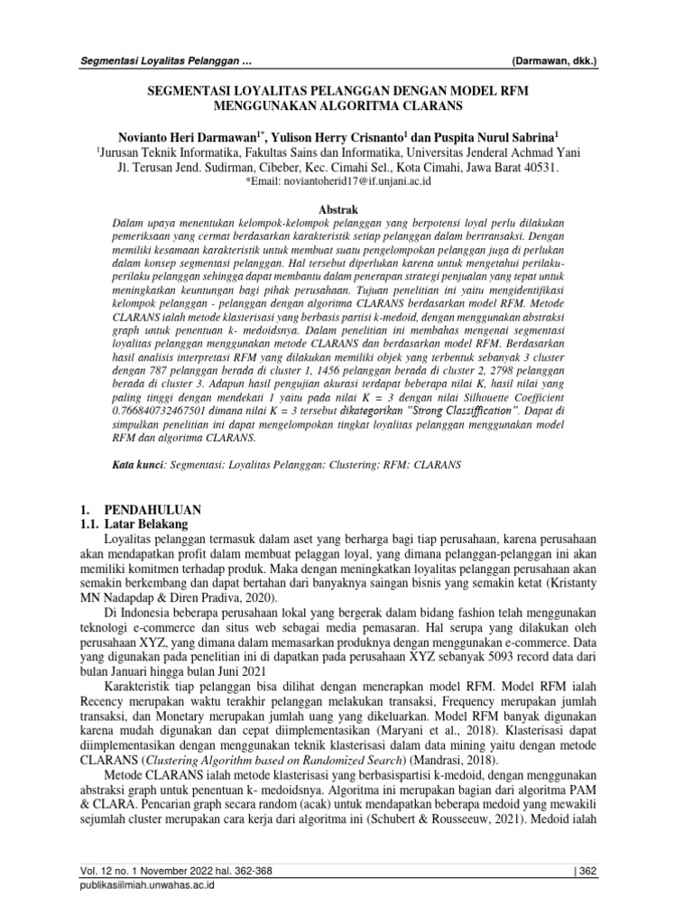 CLARANS_SEGMENTASI LOYALITAS PELANGGAN MODEL RFM clarans | PDF