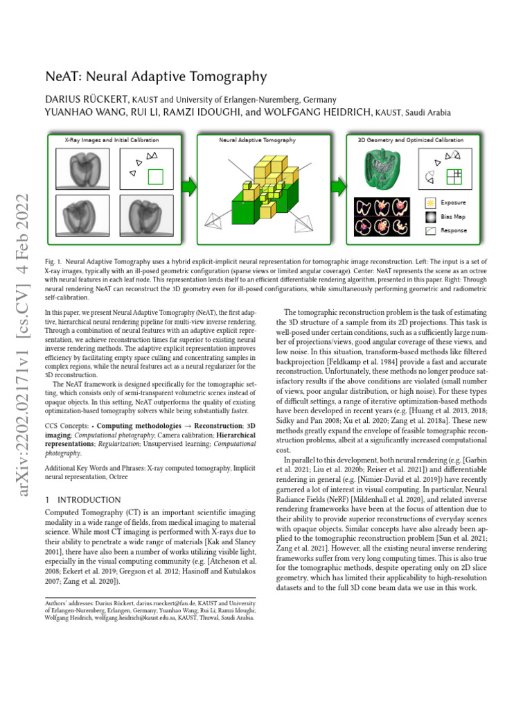 NeAT Neural Adaptive Tomography | PDF | Tomography | Rendering (Computer Graphics)