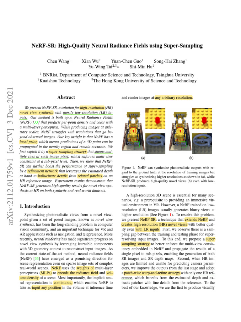 NeRF-SR High-Quality Neural Radiance Fields Using Super-Sampling | Download Free PDF | Computer ...