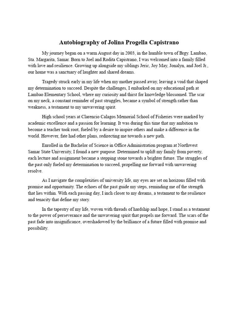 Autobiography of Jolina Progella Capistrano | PDF | Social Science ...