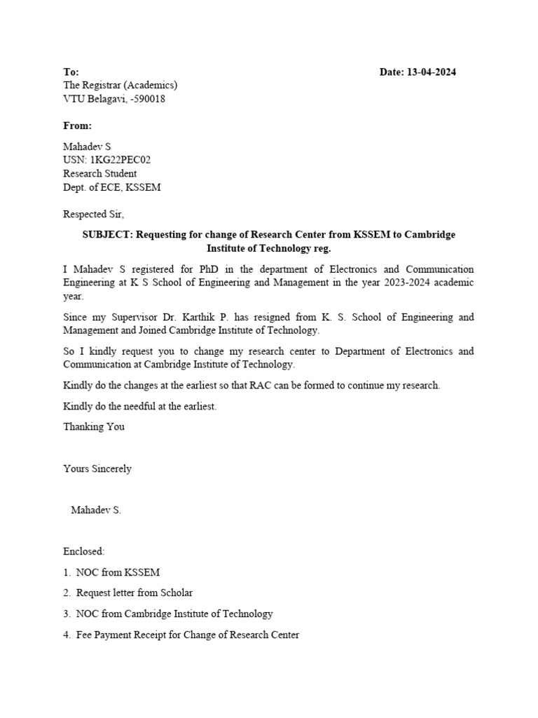 Request to Change Research Center | PDF | Science & Mathematics | Computers