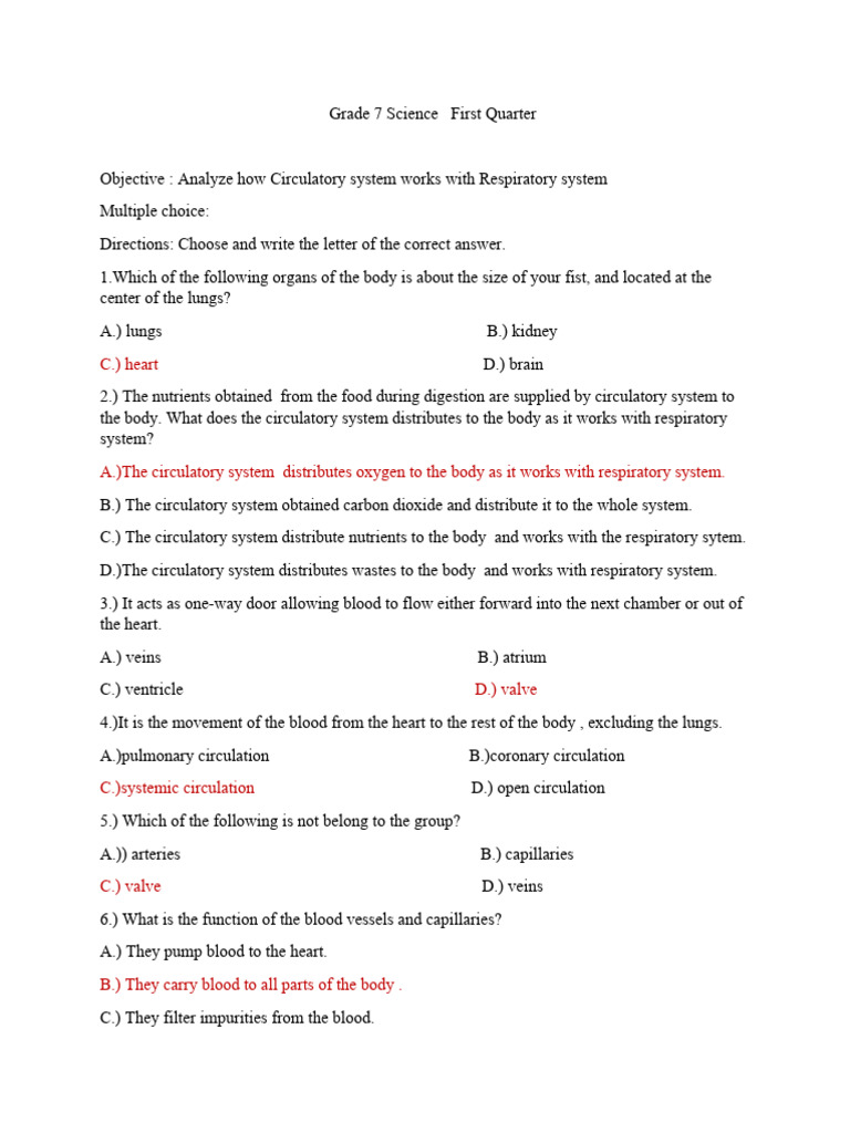 Circulatory and Respiratory Systems 7th Grade | PDF | Heart ...