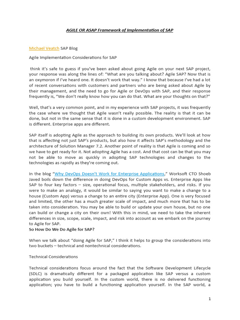 AGILE OR ASAP Framework of Implementation of SAP | PDF | Software ...