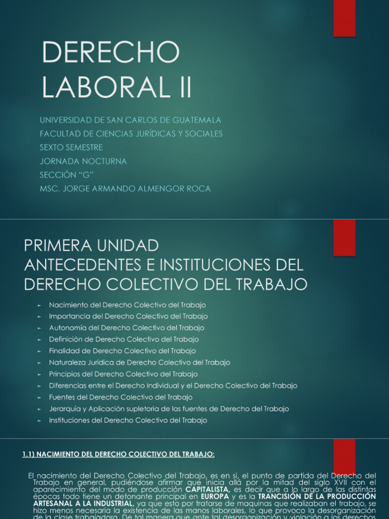 Diapositivas Unidad 1 y 2 Derecho Laboral 2 Primer Parcial BUSCABLE | PDF | Derecho laboral ...