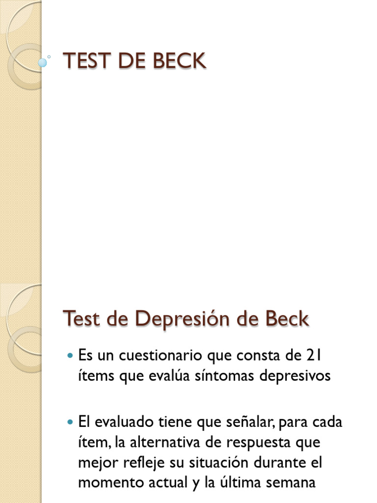 Test de Beck | Descargar gratis PDF | Ansiedad | Trastorno depresivo mayor