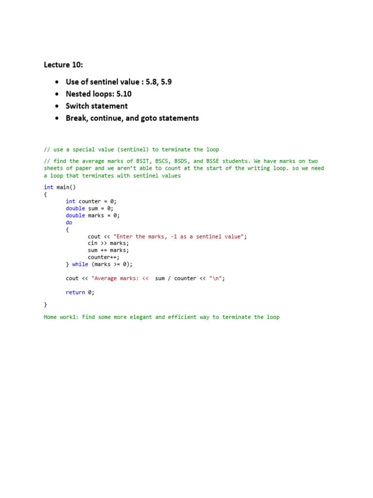 Lect_09_Nested_loop_Switch | PDF | Control Flow | Computer Science