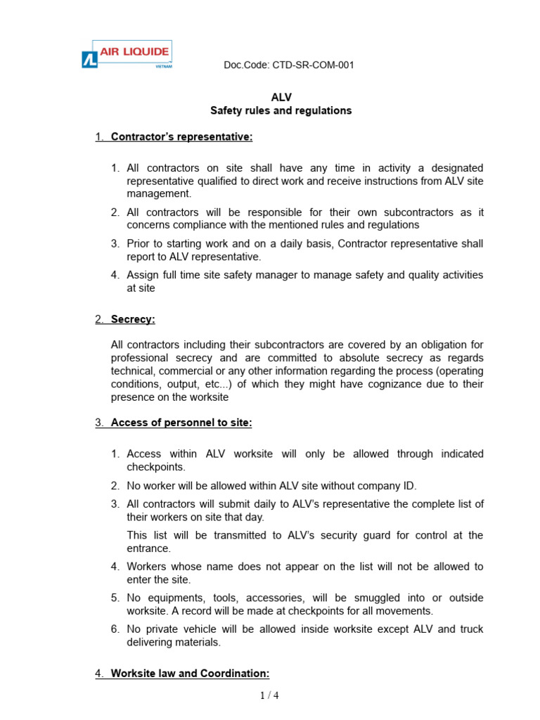 ALV Safety Rule and Regulations | PDF | Safety | General Contractor
