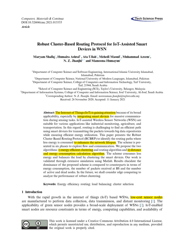 Robust Cluster-Based Routing Protocol For IoT-Assisted Smart Devices in WSN | PDF | Routing ...