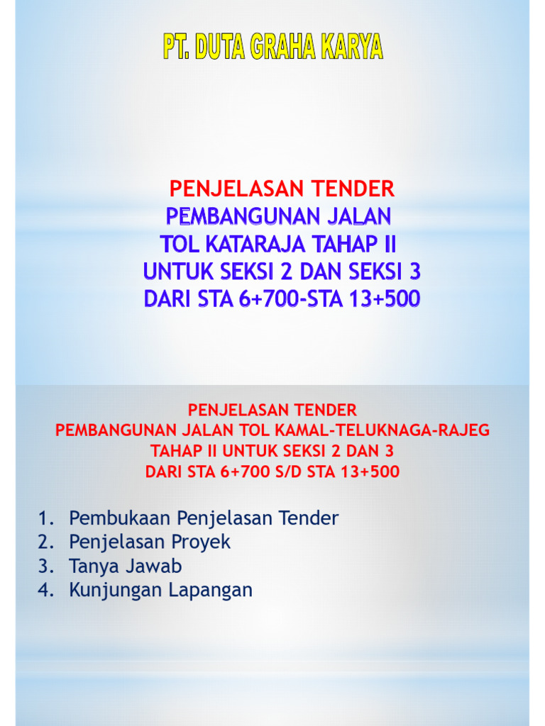 Presentasi Penjelasan Lelang Tol Kataraja Tahap II | PDF