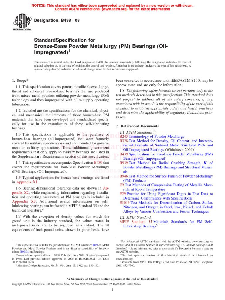 Astm B438 08 | PDF | Bearing (Mechanical) | Strength Of Materials