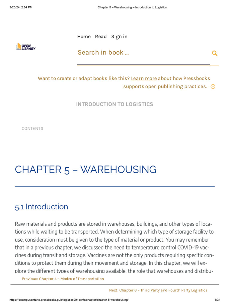 Chapter 5 – Warehousing – Introduction to Logistics | PDF | Warehouse ...