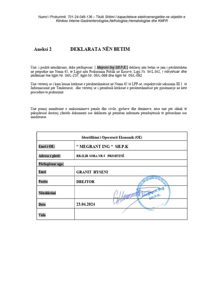 Aneksi 2 Deklarata Nen Betim | PDF