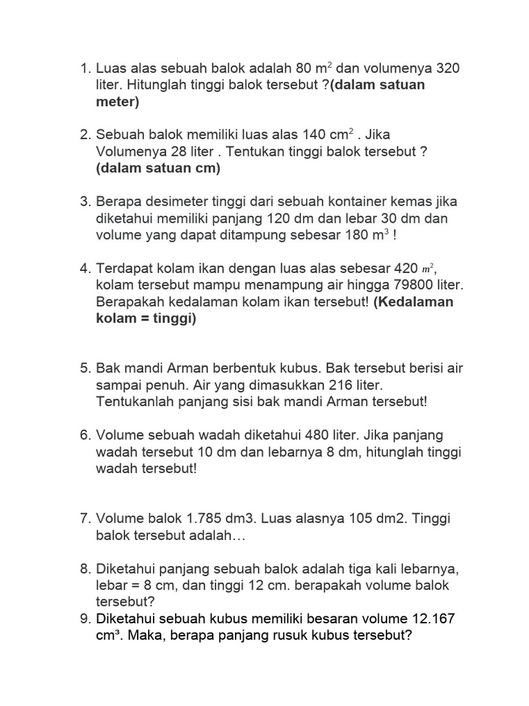 Latihan Soal Kubus Dan Balok Kelas 6 | PDF