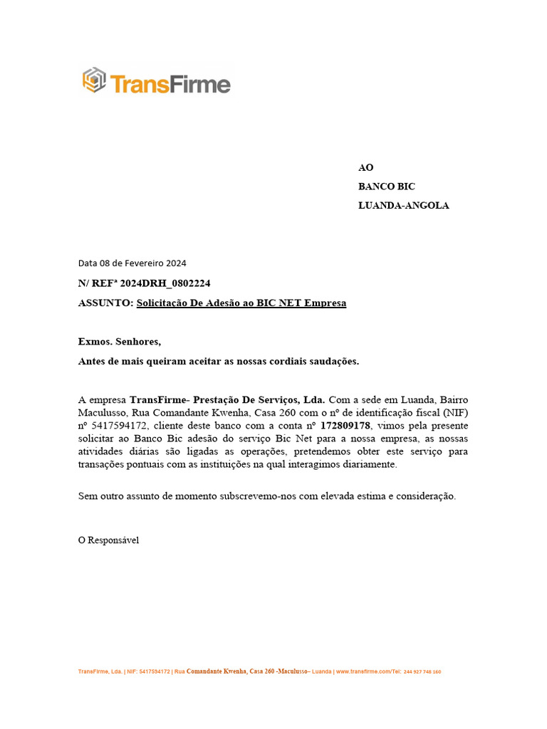 Carta Bic Net | PDF | Finanças e Administração de Capital | Direito