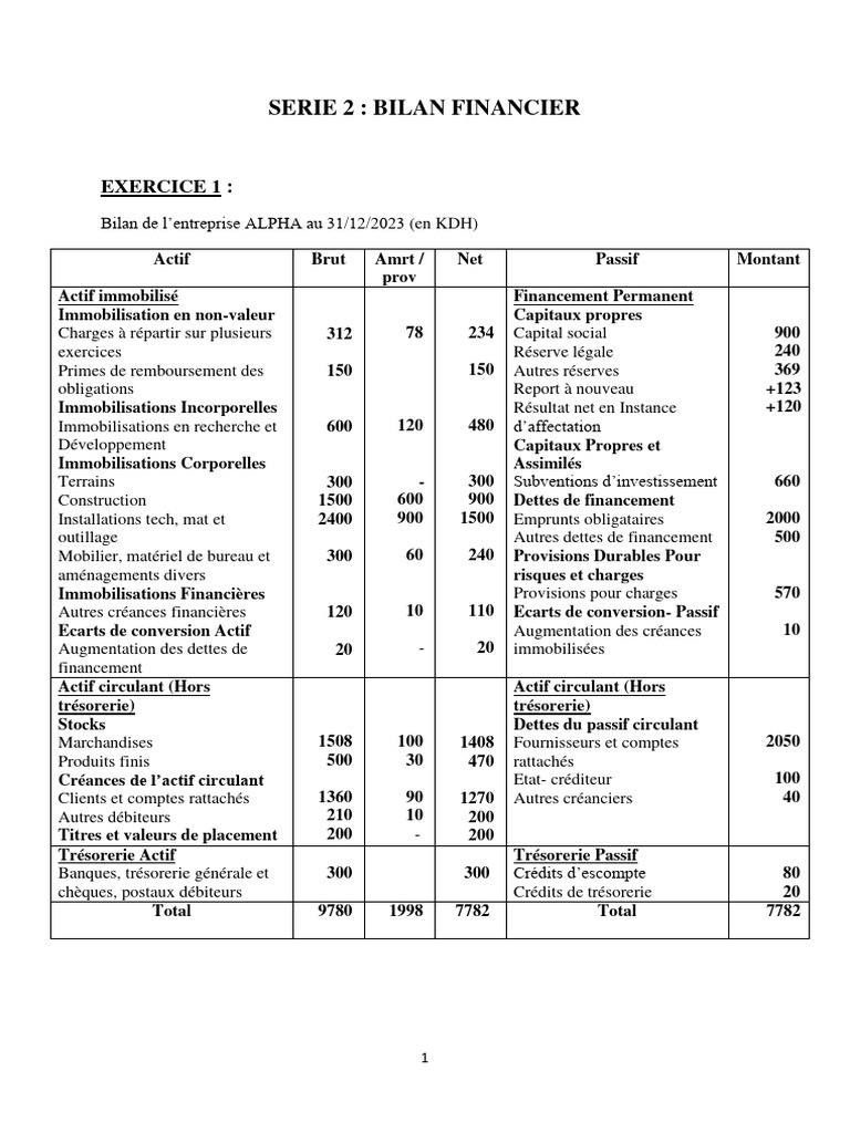 Serie 2 Bilan Financier TD | PDF | Capitaux propres | Bilan comptable