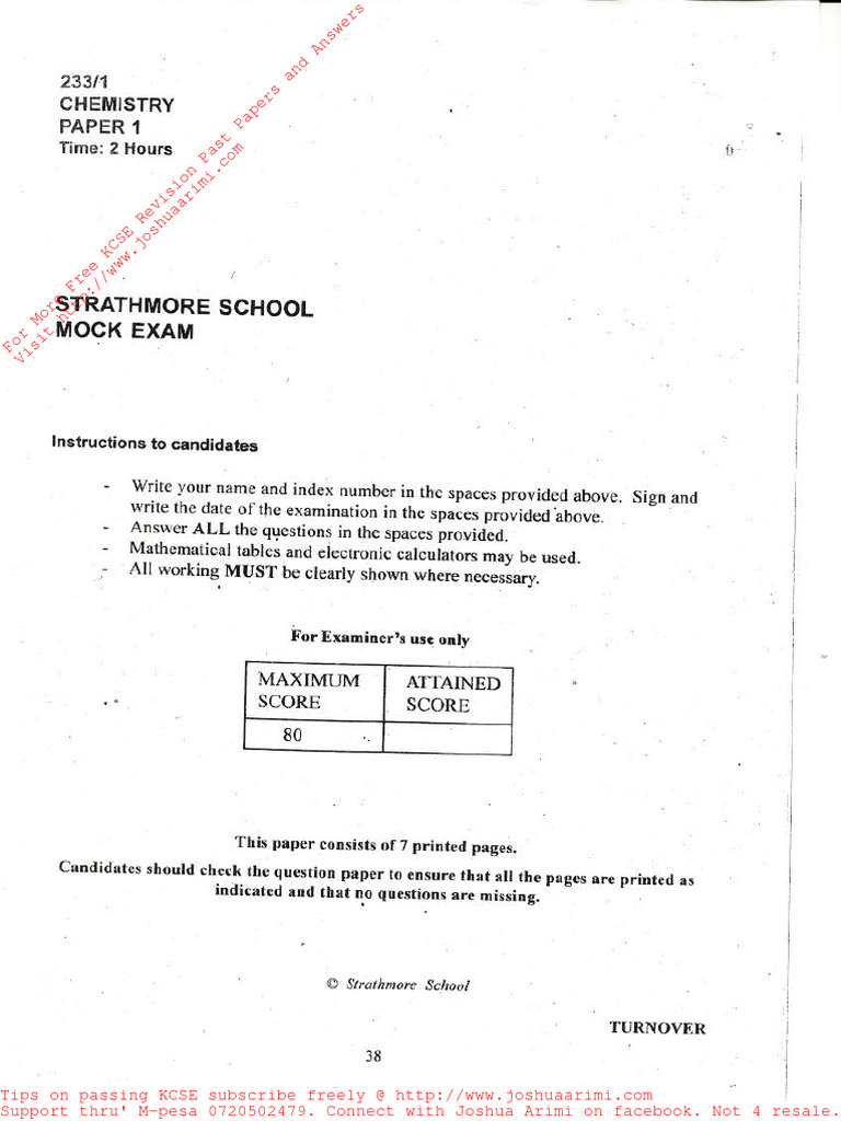 Strathmore High Chemistry P1 E1 | PDF