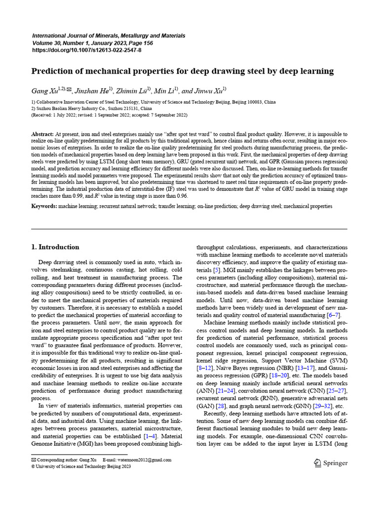 Prediction of Mechanical Properties For Deep Drawing Steel by Deep Learning | PDF | Deep ...