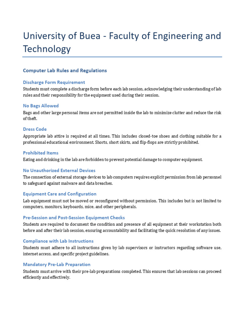 Computer Lab Rules and Regulations | PDF | Regulatory Compliance ...