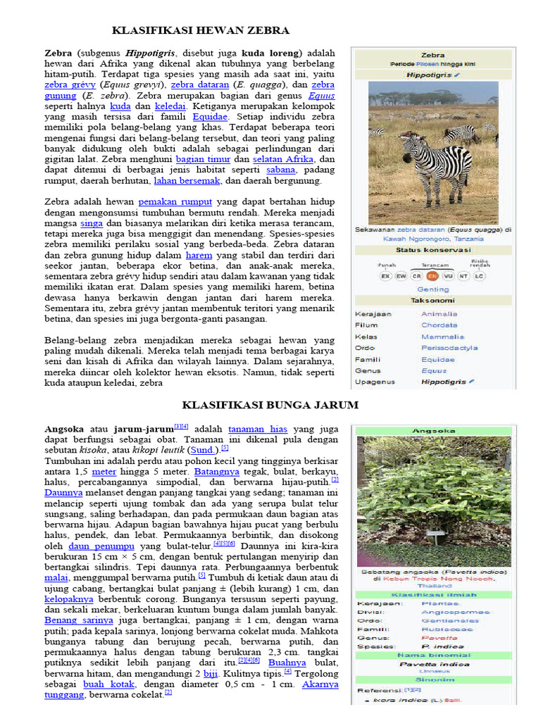 Klasifikasi Hewan Zebra | PDF | Sains & Matematika