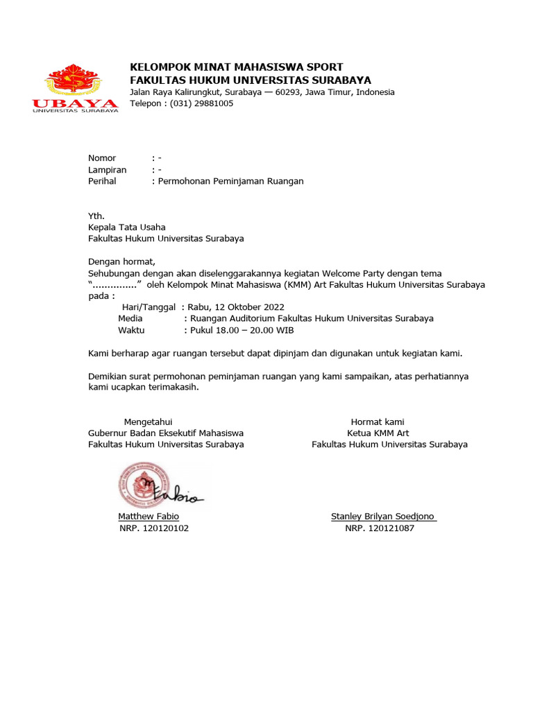 Surat Permohonan KMM Art 22 | PDF