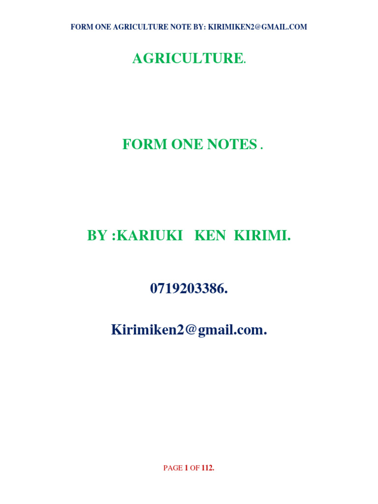 Form One Agriculture Summary Notes | PDF | Soil | Weathering
