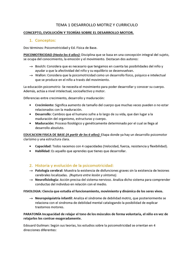 TEMA 1 DESARROLLO MOTRIZ Y CURRÍCULO | PDF | Sicología | Neurociencia