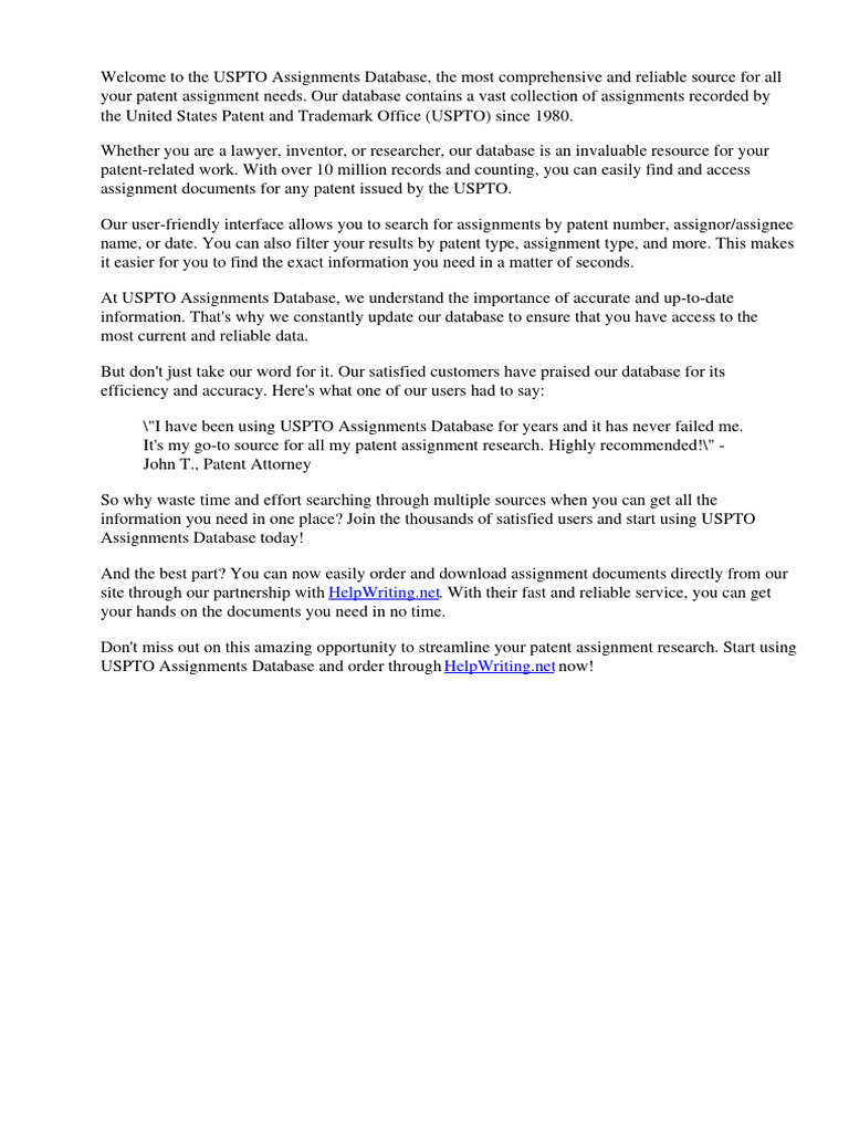 Uspto Assignments Database | PDF | United States Patent And Trademark ...