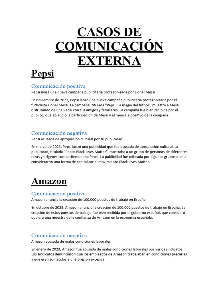 Casos de Comunicación Externa | PDF | Ciencias sociales | Estilo de vida