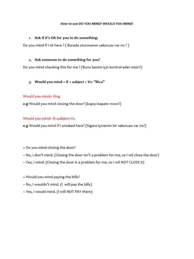 How To Use DO YOU MIND | PDF | Verb | Syntax