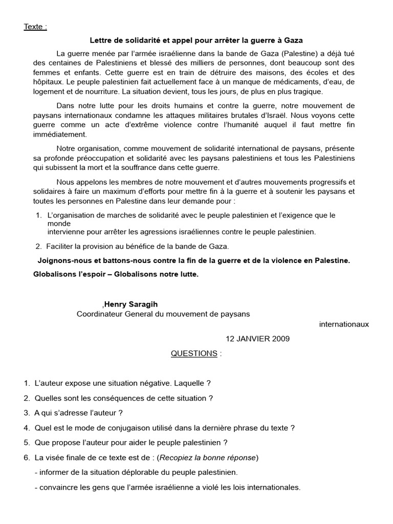 Appel à la solidarité pour Gaza | PDF | Bande de Gaza | Palestiniens