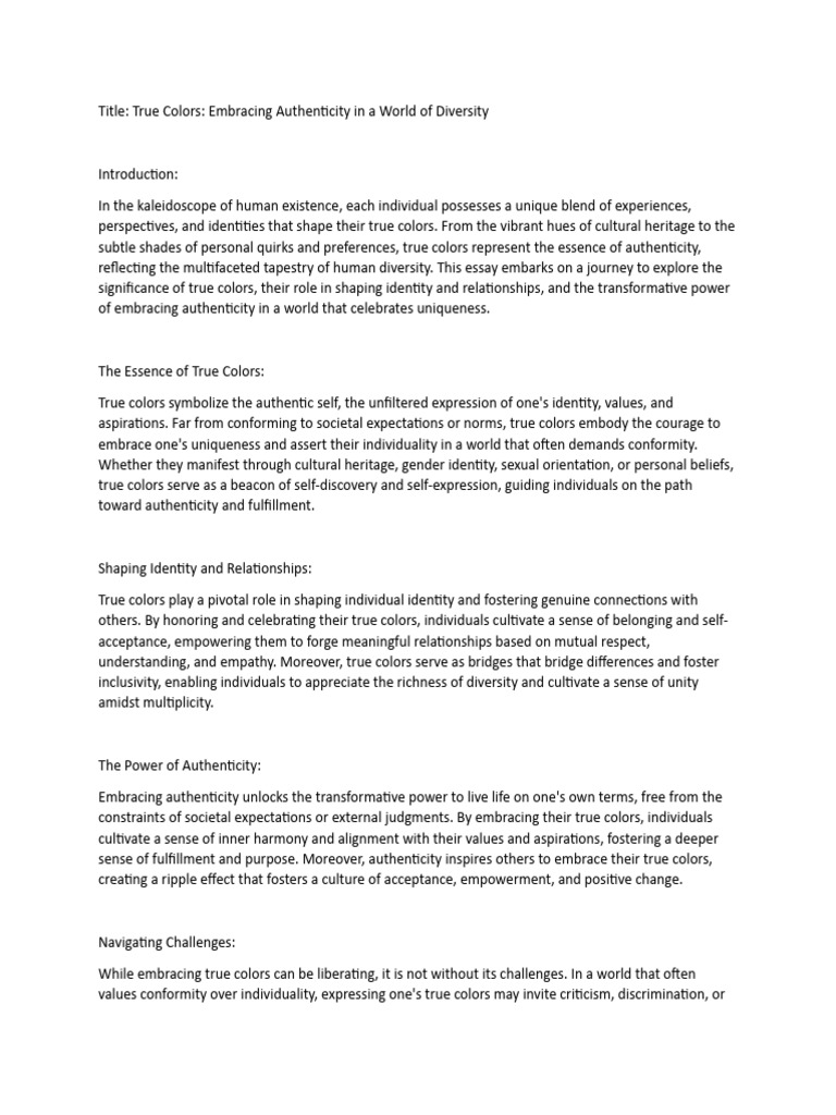 True Colors | PDF | Identity (Social Science) | Authenticity (Philosophy)