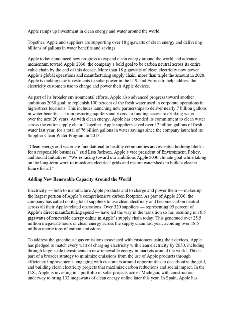 Apple's Global Clean Energy Push | PDF | Sustainable Energy | Apple Inc.