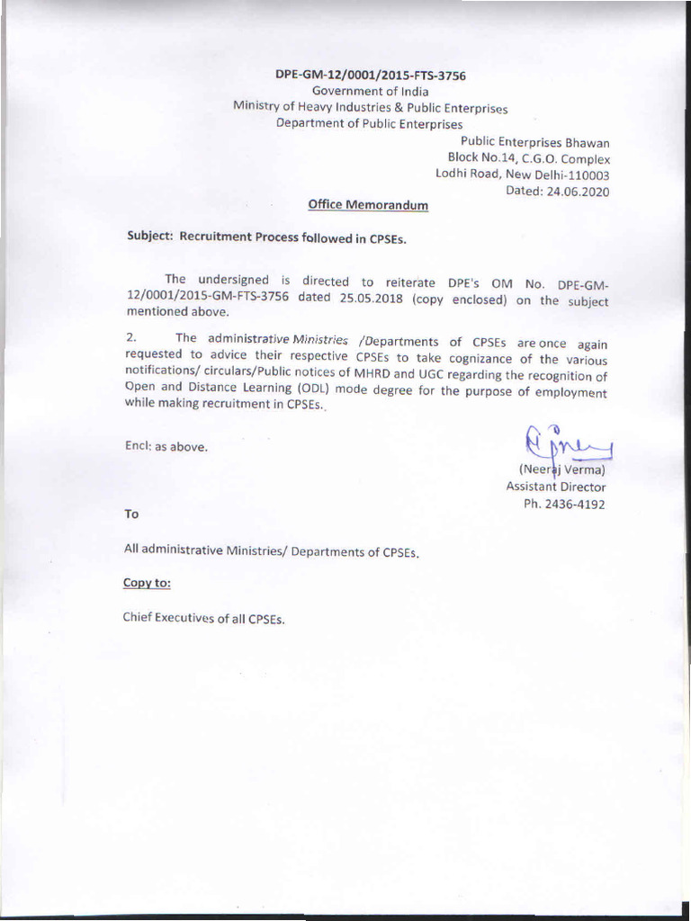 12-FTS-3756-DPE OM Dated 24.06.2020-Recuritement Process | PDF | Business