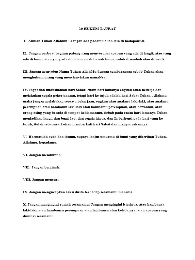 10 Hukum Taurat dalam Alkitab | PDF