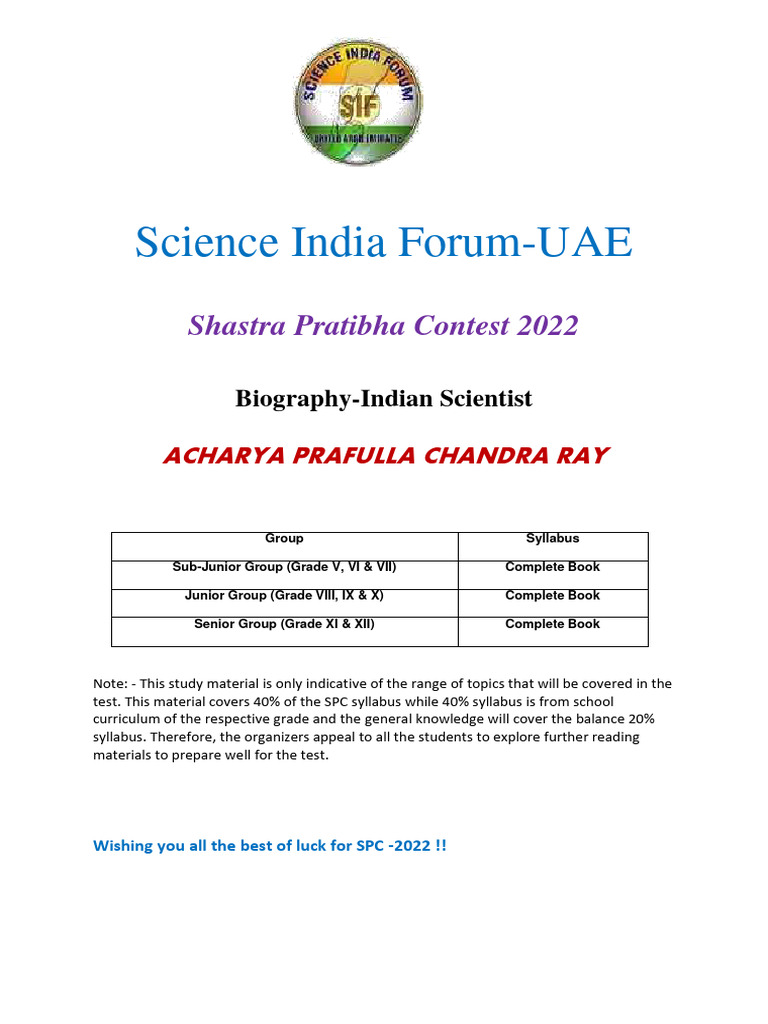 Acharya Prafulla Chandra Ray: Legacy in Science | PDF | Religion ...