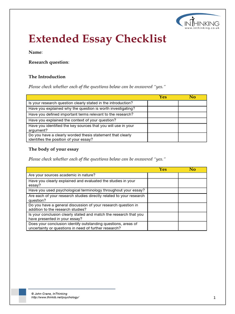 Ee Checklist New | PDF | Essays | Question