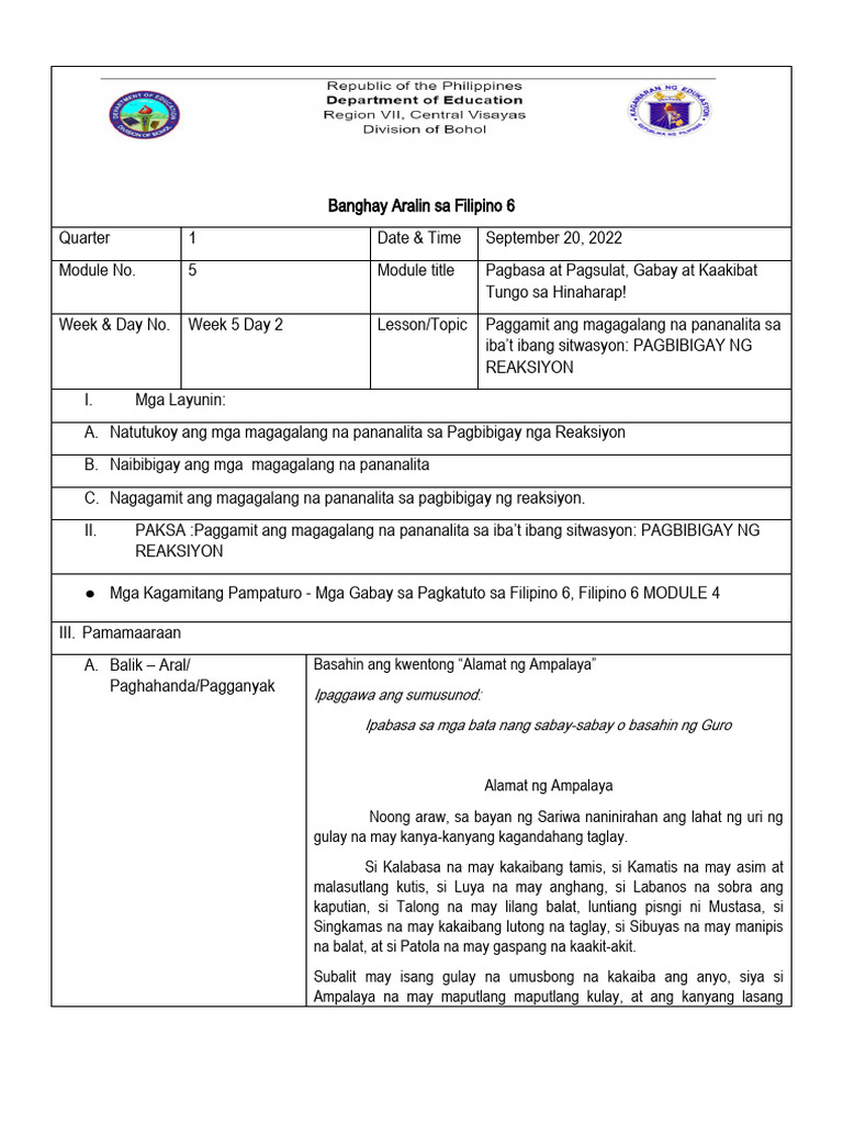 DLG in Filipino 6 MODULE 5 Day 2 | PDF