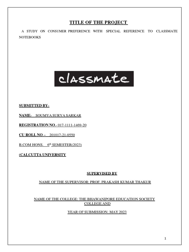 A Study On Consumer Preference With Special Reference To Classmate Notebooks | PDF | Marketing ...