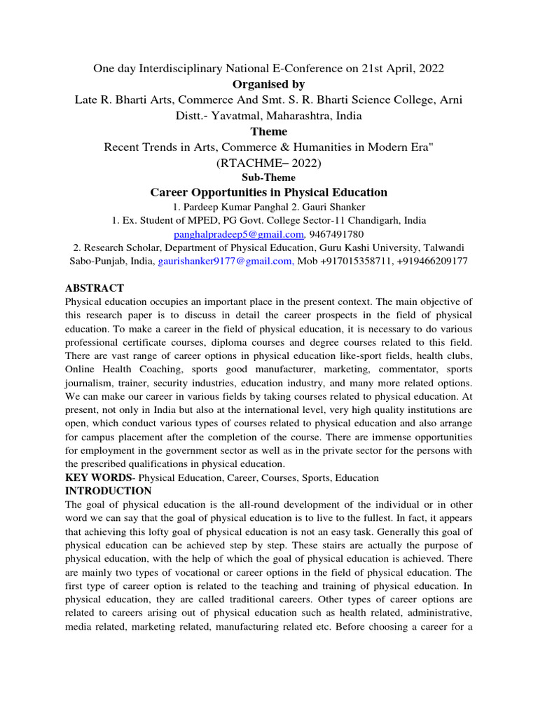 Career Opportunities in Physical Education | PDF | Sports | Physical ...