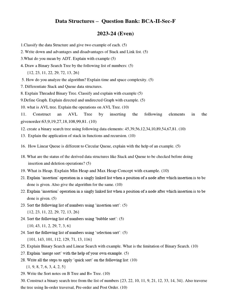 DSABCA_QuesBank | PDF | Algorithms And Data Structures | Applied Mathematics