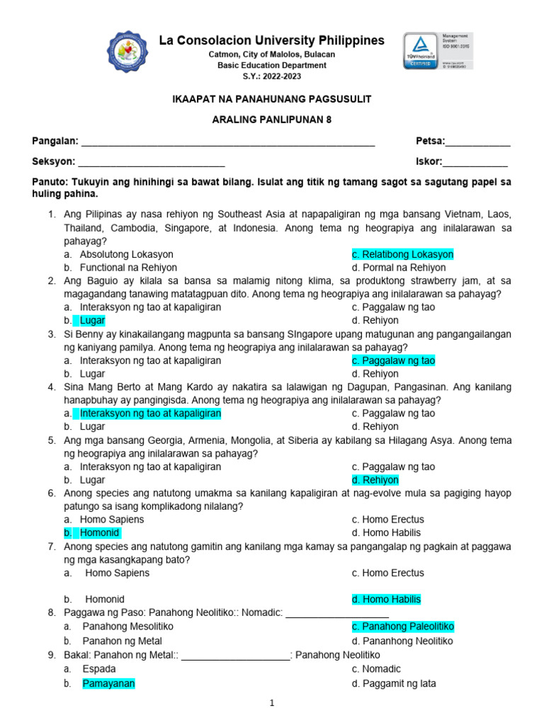 AP8 Ikaapat Markahang Pagsusulit | PDF