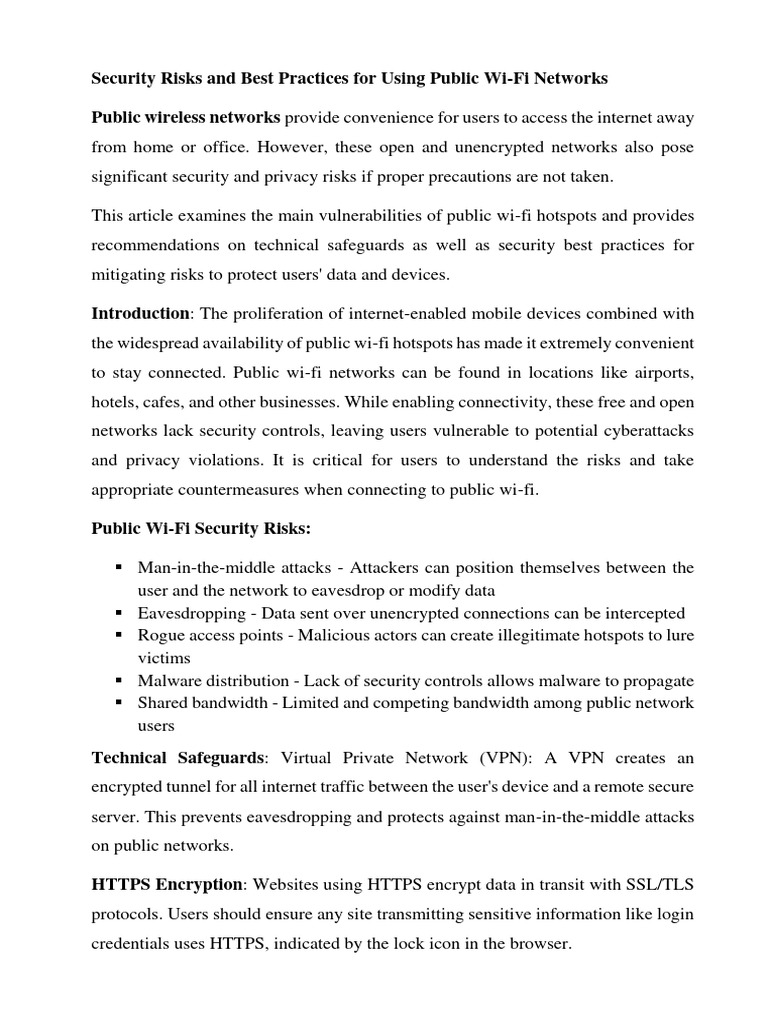 Public Wi-Fi Security Risks & Solutions | PDF | Security | Computer ...