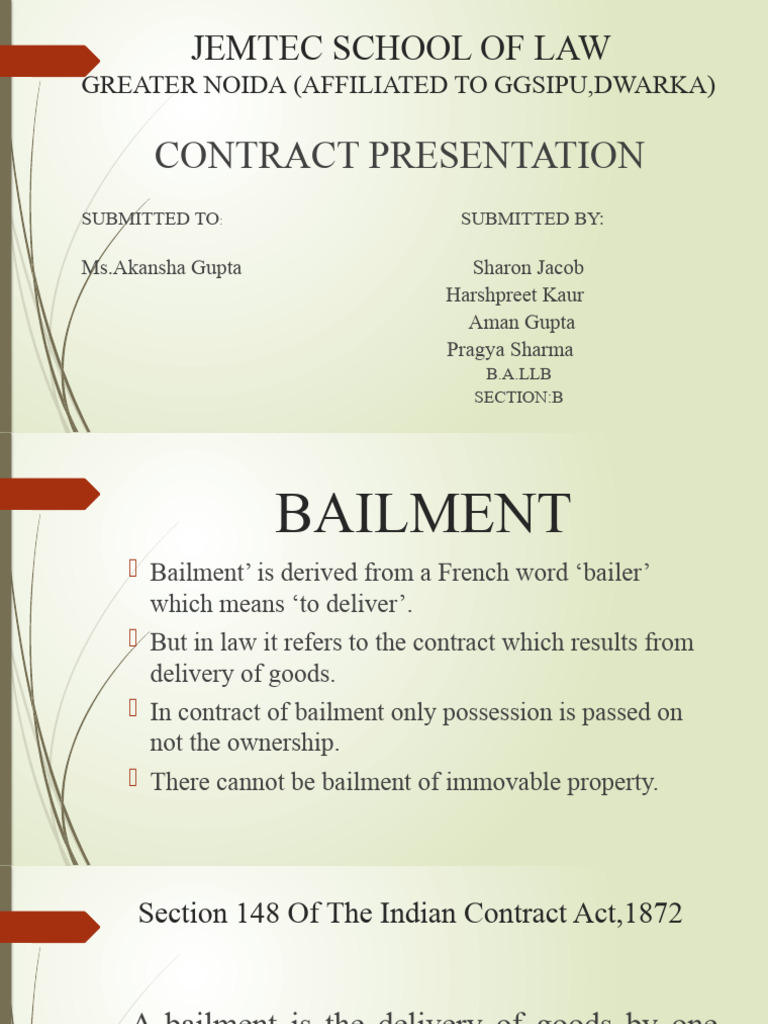 Contract of Bailment | PDF | Lien | Indemnity