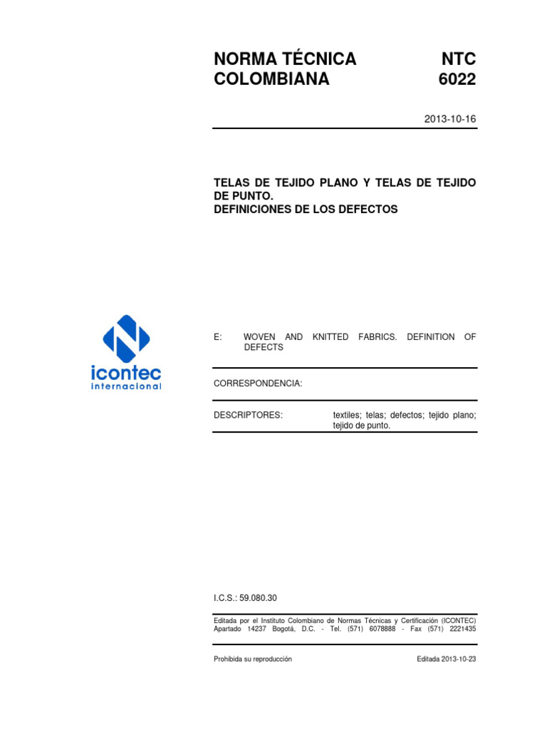 Defectos en Telas: Definiciones NTC 6022 | PDF | Textiles | Artes Textiles